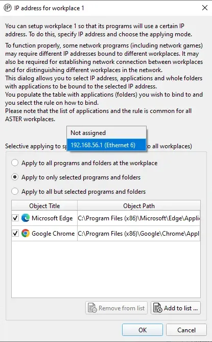 "IP Address for the Workplace" Window [ASTER Wiki]