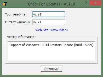 "Buscar actualizaciones" Ventana [ASTER Wiki]